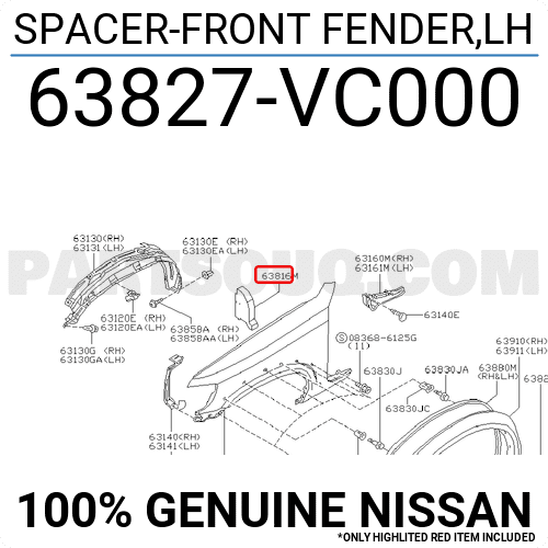 SPACER-FRONT FENDER,LH 63827VC000 | Nissan Parts | PartSouq