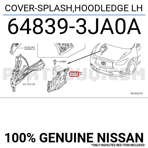 COVER-SPLASH,HOODLEDGE LH 648393JA0A | Nissan Parts | PartSouq