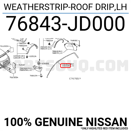WEATHERSTRIP-ROOF DRIP,LH 76843JD000 | Nissan Parts | PartSouq