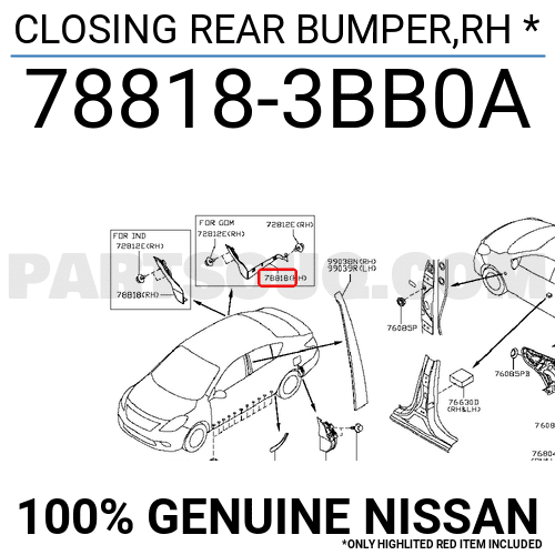 CLOSING REAR BUMPER,RH * 788183BB0A | Nissan Parts | PartSouq