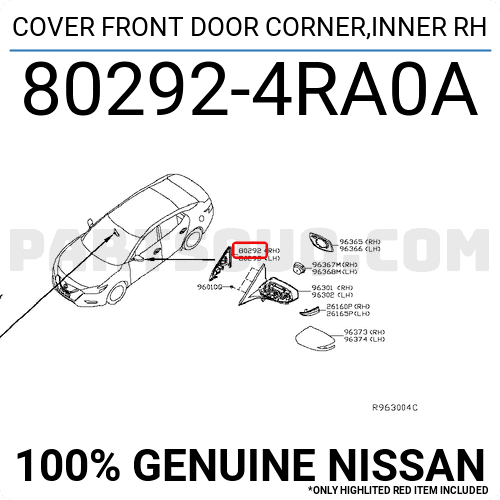 COVER FRONT DOOR CORNER,INNER RH 802924RA0A | Nissan Parts | PartSouq