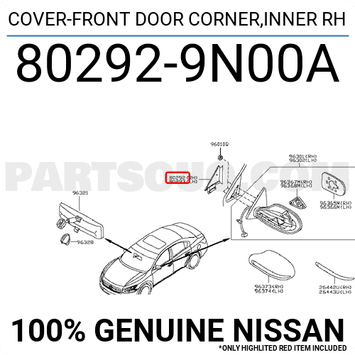 COVER-FRONT DOOR CORNER,INNER RH 802929N00A | Nissan Parts | PartSouq