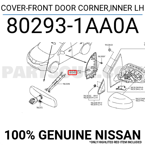 COVER-FRONT DOOR CORNER,INNER LH 802931AA0A | Nissan Parts | PartSouq