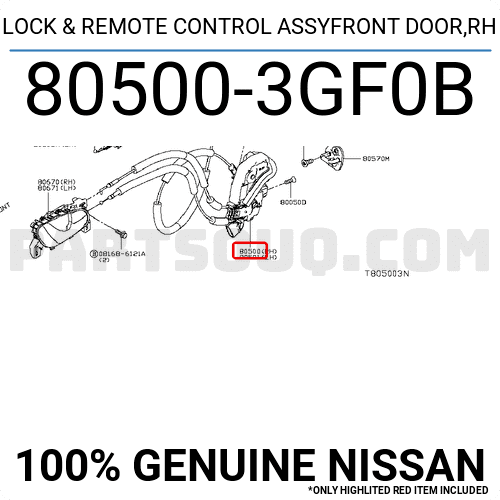 LOCK & REMOTE CONTROL ASSYFRONT DOOR,RH 805003GF0B | Nissan Parts ...