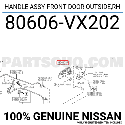 HANDLE ASSY-FRONT DOOR OUTSIDE,RH 80606VX202 | Nissan Parts | PartSouq