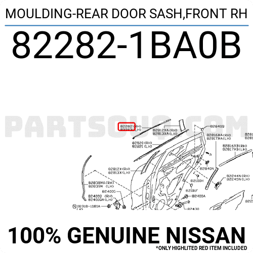 MOULDING-REAR DOOR SASH,FRONT RH 822821BA0B | Nissan Parts | PartSouq