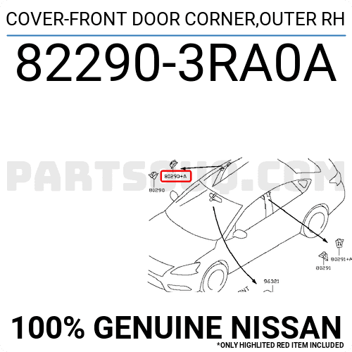 COVER-FRONT DOOR CORNER,OUTER RH 822903RA0A | Nissan Parts | PartSouq