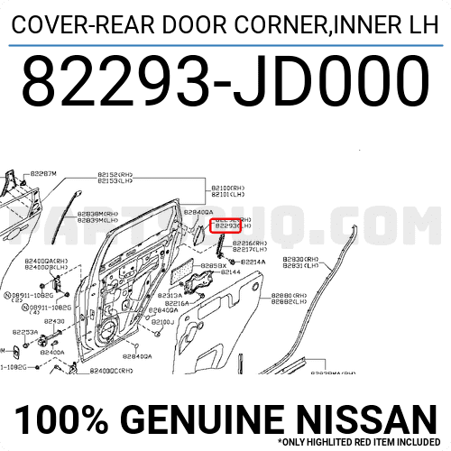 COVER-REAR DOOR CORNER,INNER LH 82293JD000 | Nissan Parts | PartSouq