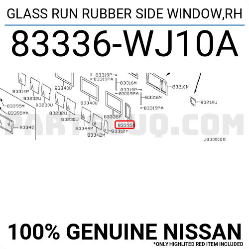 GLASS RUN RUBBER SIDE WINDOW,RH 83336WJ10A | Nissan Parts | PartSouq