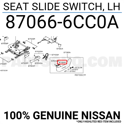 SEAT SLIDE SWITCH, LH 870666CC0A | Nissan Parts | PartSouq