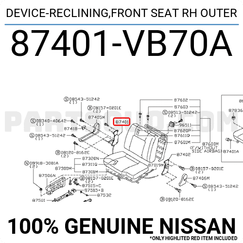 DEVICE-RECLINING,FRONT SEAT RH OUTER 87401VB70A | Nissan Parts | PartSouq