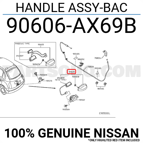 HANDLE ASSY-BAC 90606AX69B | Nissan Parts | PartSouq