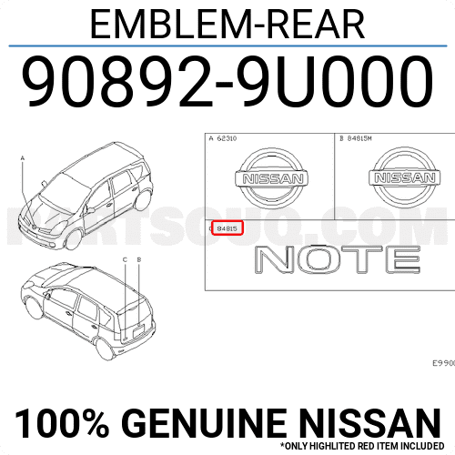 EMBLEM-REAR 908929U000 | Nissan Parts | PartSouq