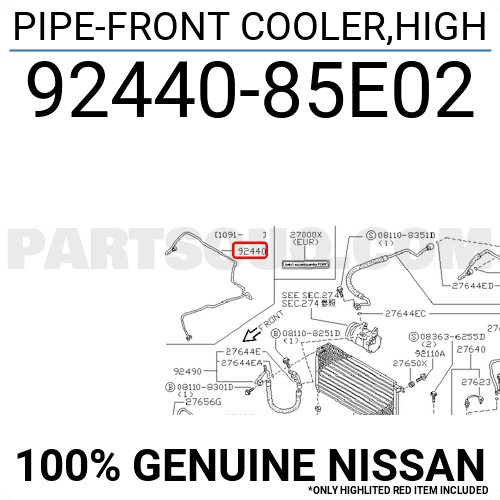 PIPE-FRONT COOLER,HIGH 9244085E02 | Nissan Parts | PartSouq