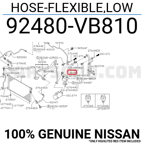 HOSE-FLEXIBLE,LOW 92480VB810 | Nissan Parts | PartSouq