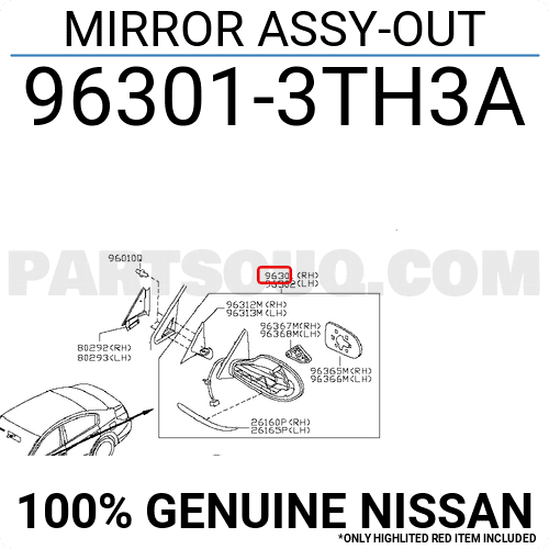 MIRROR ASSY-OUT 963013TH3A | Nissan Parts | PartSouq