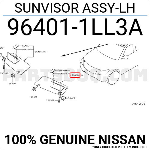 SUNVISOR ASSY-LH 964011LL3A | Nissan Parts | PartSouq