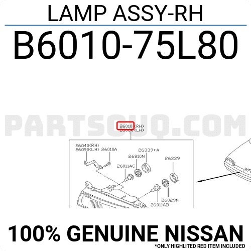 LAMP ASSY-RH B601075L80 | Nissan Parts | PartSouq
