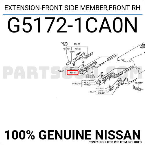 EXTENSION-FRONT SIDE MEMBER,FRONT RH G51721CA0N | Nissan Parts | PartSouq