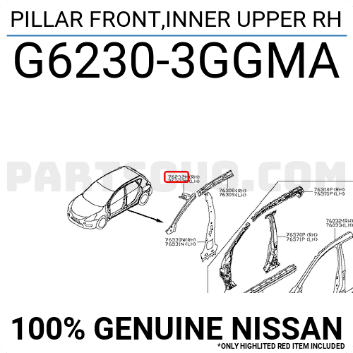 PILLAR FRONT,INNER UPPER RH G62303GGMA | Nissan Parts | PartSouq