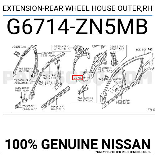 EXTENSION-REAR WHEEL HOUSE OUTER,RH G6714ZN5MB | Nissan Parts | PartSouq