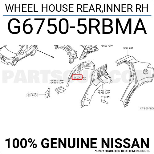 WHEEL HOUSE REAR,INNER RH G67505RBMA | Nissan Parts | PartSouq