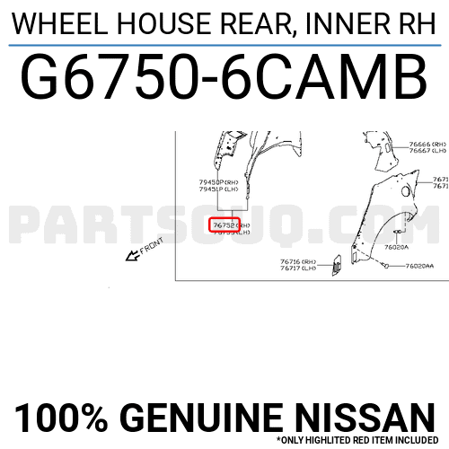WHEEL HOUSE REAR, INNER RH G67506CAMB | Nissan Parts | PartSouq