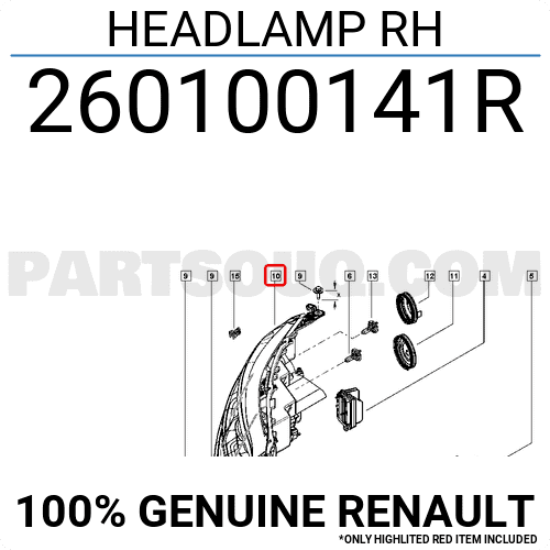 HEADLAMP RH 260100141R | Renault Parts | PartSouq
