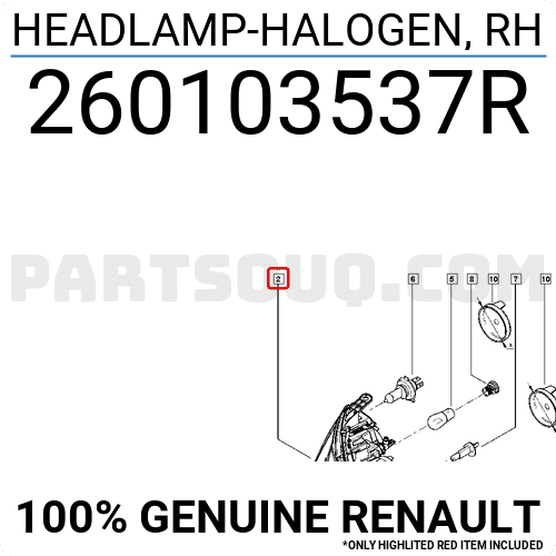 HEADLAMP-HALOGEN, RH 260103537R | Renault Parts | PartSouq