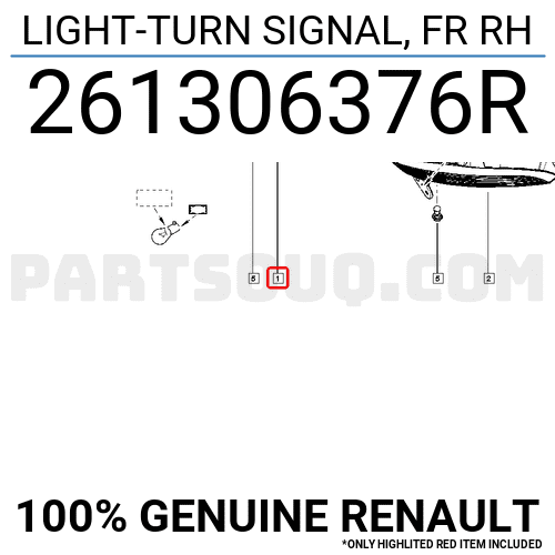 LIGHT-TURN SIGNAL, FR RH 261306376R | Renault Parts | PartSouq
