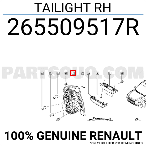 TAILIGHT RH 265509517R | Renault Parts | PartSouq