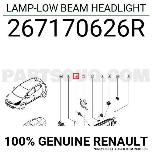 LAMP-LOW BEAM HEADLIGHT 267170626R | Renault Parts | PartSouq
