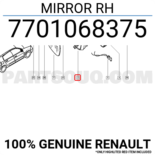 MIRROR RH 7701068375 | Renault Parts | PartSouq
