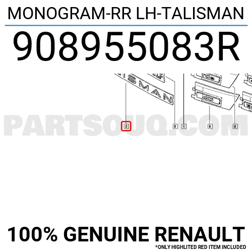 MONOGRAM-RR LH-TALISMAN 908955083R | Renault Parts | PartSouq