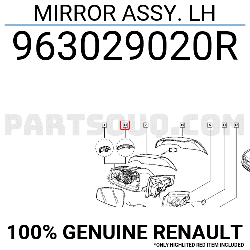 MIRROR ASSY. LH 963029020R | Renault Parts | PartSouq