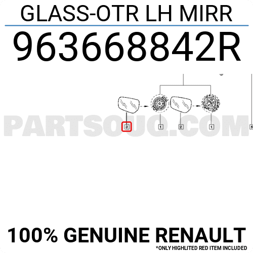 GLASS-OTR LH MIRR 963668842R | Renault Parts | PartSouq