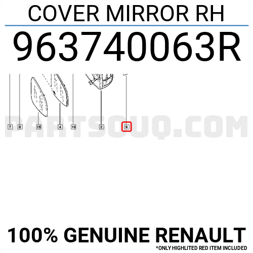 COVER MIRROR RH 963740063R | Renault Parts | PartSouq