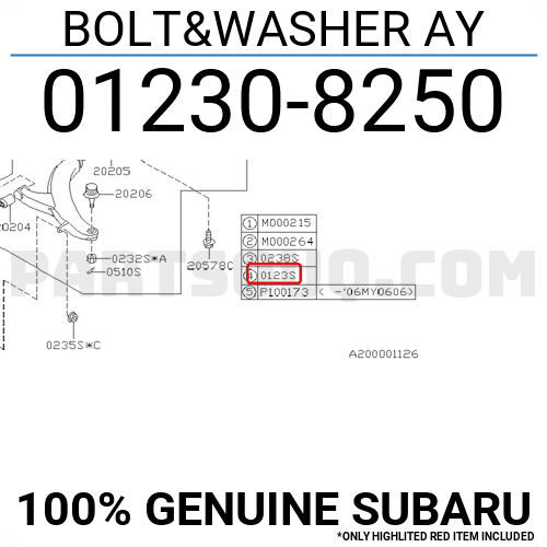 BOLT&WASHER AY 012308250 | Subaru Parts | PartSouq