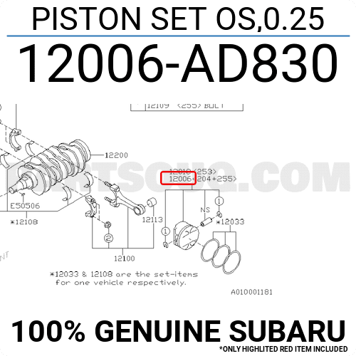 PISTON SET OS,0.25 12006AD830 | Subaru Parts | PartSouq