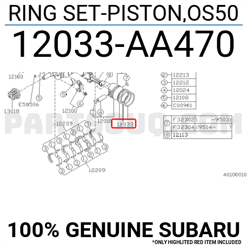 RING SET-PISTON,OS50 12033AA470 | Subaru Parts | PartSouq