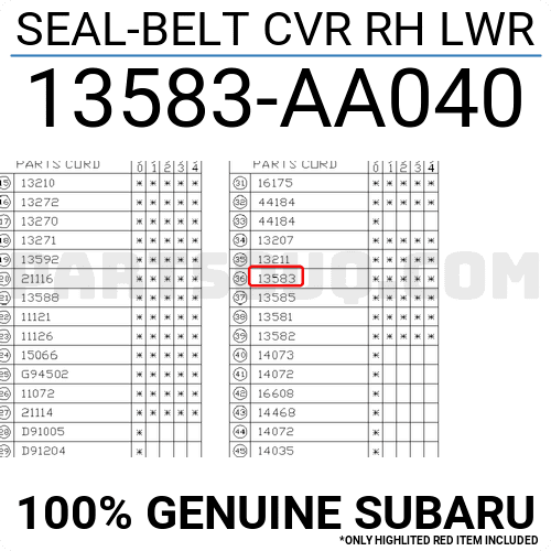 SEAL-BELT CVR RH LWR 13583AA040 | Subaru Parts | PartSouq