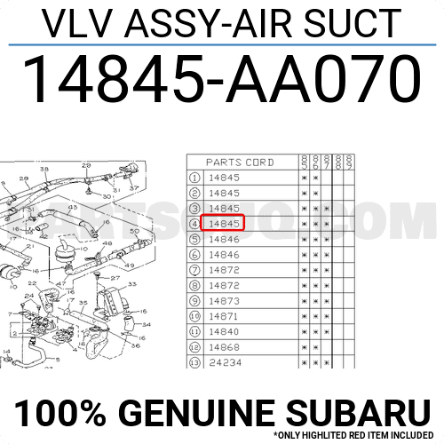 VLV ASSY-AIR SUCT 14845AA070 | Subaru Parts | PartSouq