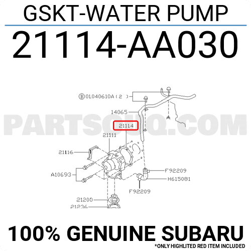 GSKT-WATER PUMP 21114AA030 | Subaru Parts | PartSouq