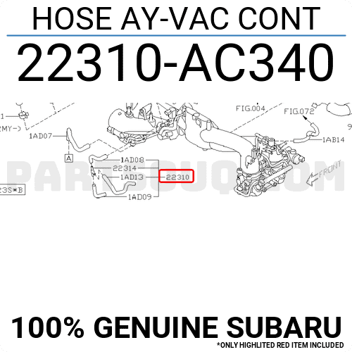 HOSE AY-VAC CONT 22310AC340 | Subaru Parts | PartSouq