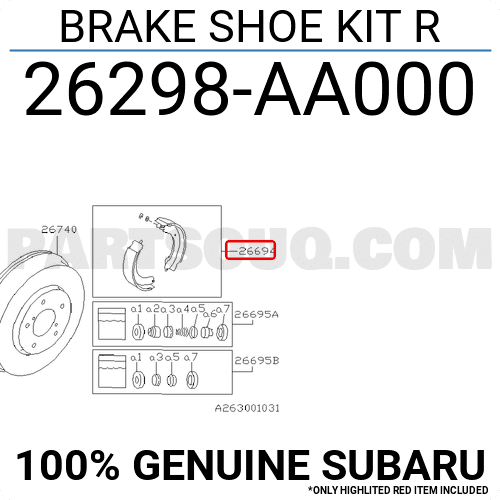 BRAKE SHOE KIT R 26298AA000 | Subaru Parts | PartSouq