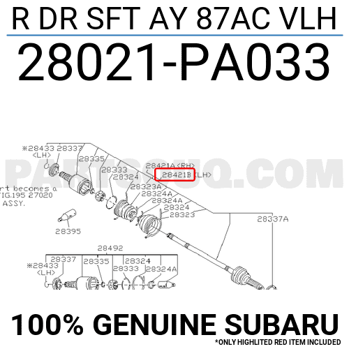 R DR SFT AY 87AC VLH 28021PA033 | Subaru Parts | PartSouq