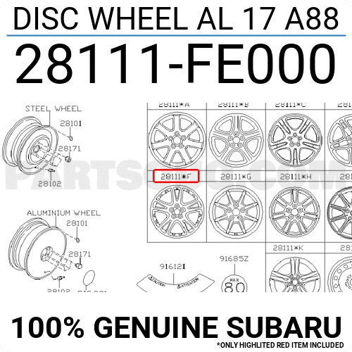 DISC WHEEL AL 17 A88 28111FE000 | Subaru Parts | PartSouq