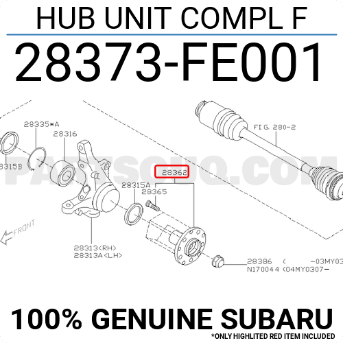 HUB UNIT COMPL F 28373FE001 | Subaru Parts | PartSouq
