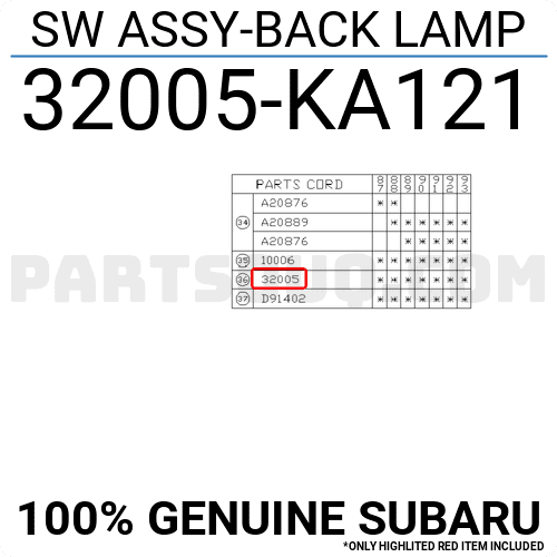 SW ASSY-BACK LAMP 32005KA121 | Subaru Parts | PartSouq