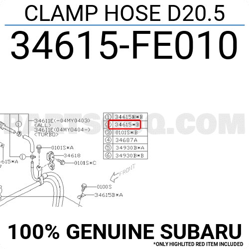 CLAMP HOSE D20.5 34615FE010 | Subaru Parts | PartSouq